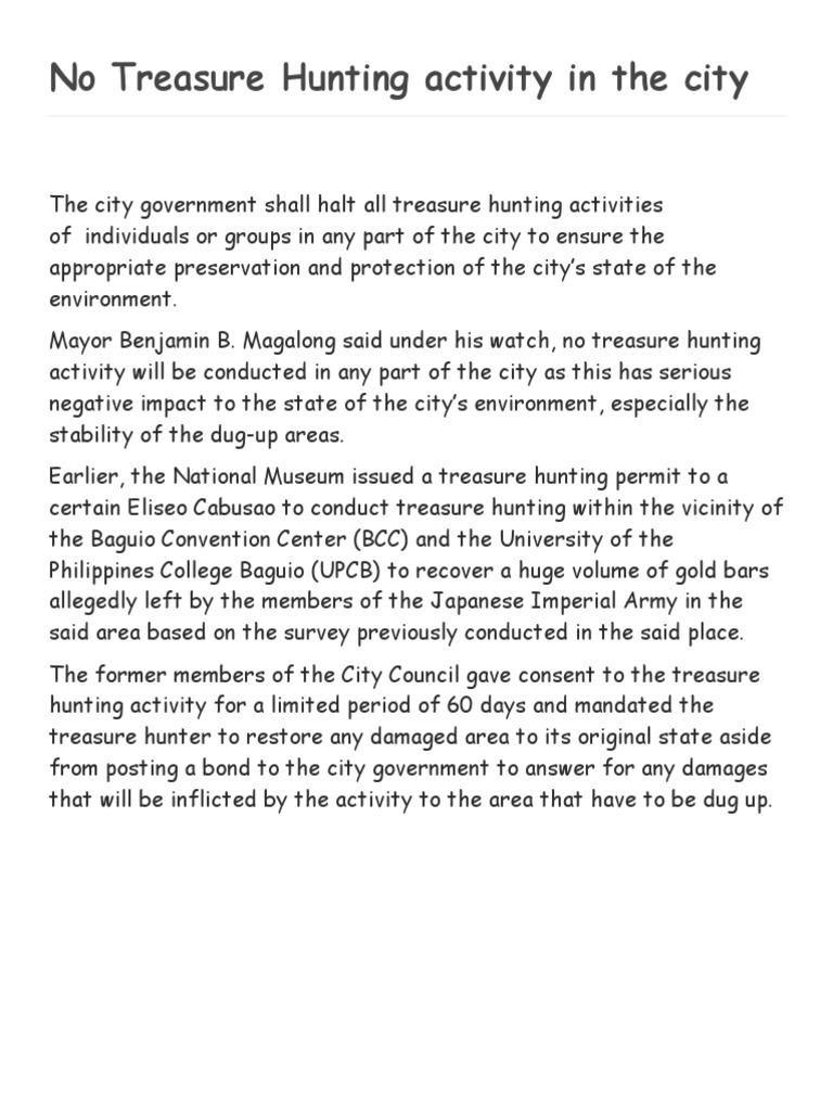 City Halts Treasure Hunting | PDF