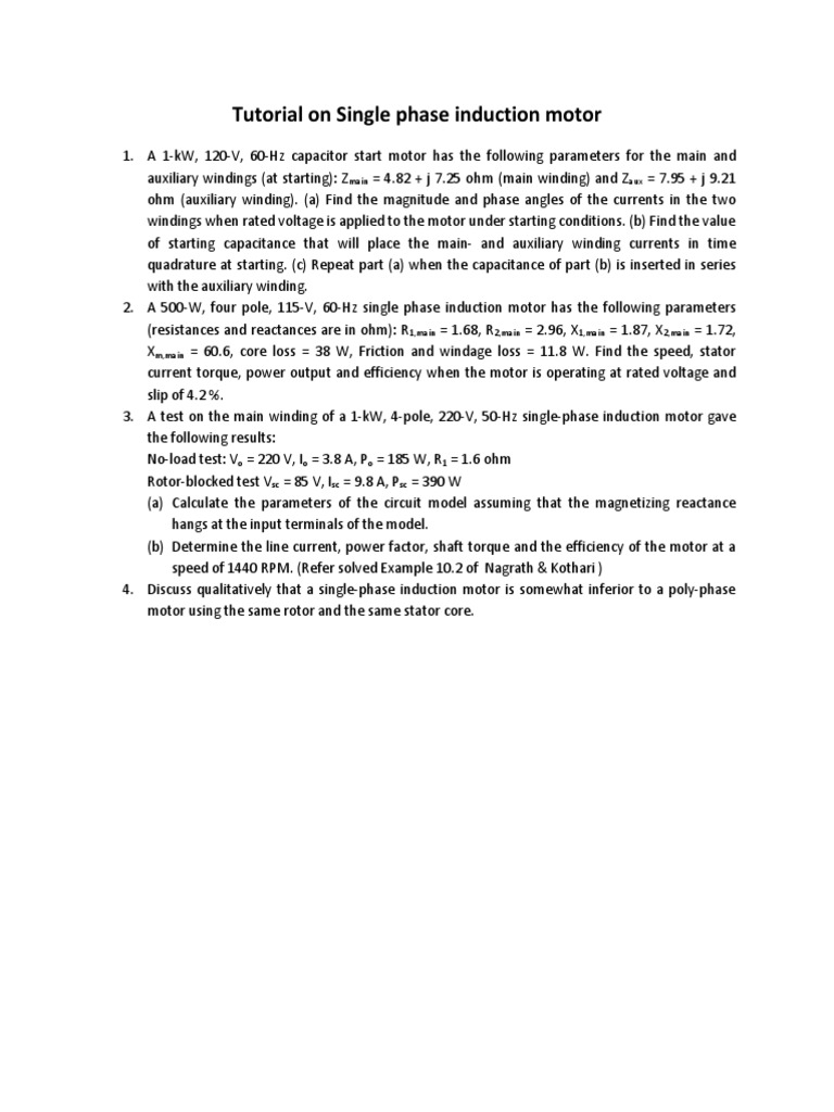 Tutorial On Single Phase Induction Motor | PDF