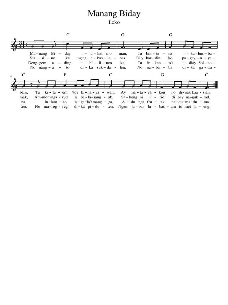 Manang Biday: Lyrics and Chords Guide | PDF