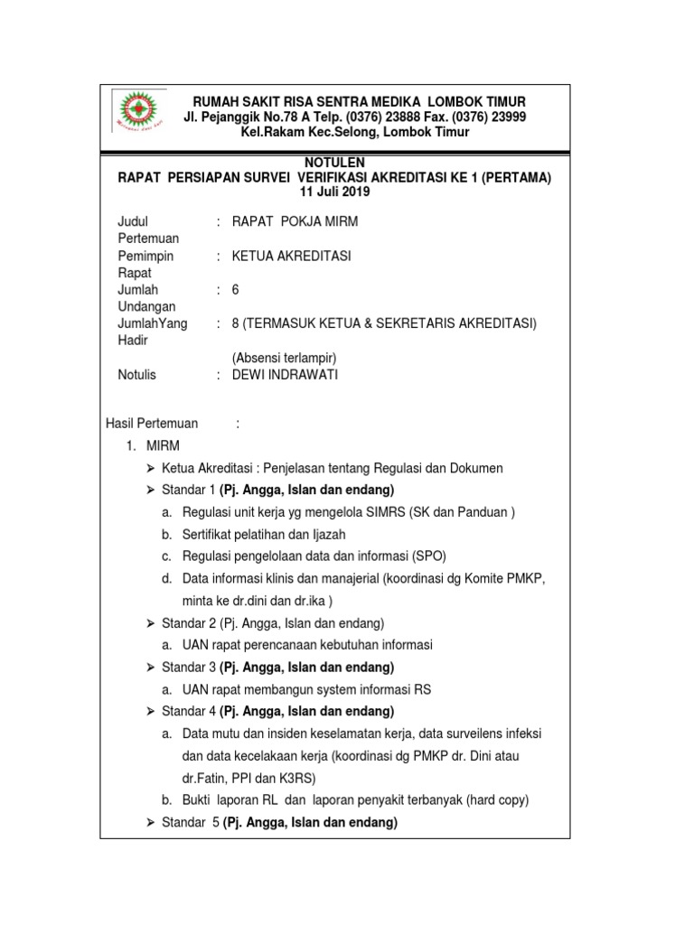 Notulen Rapat Verifikasi Akreditasi Mirm | PDF