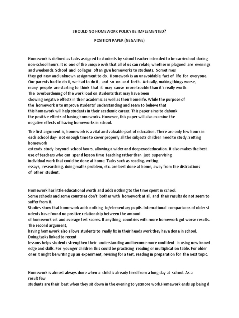 Position Paper | PDF | Homework | Pedagogy