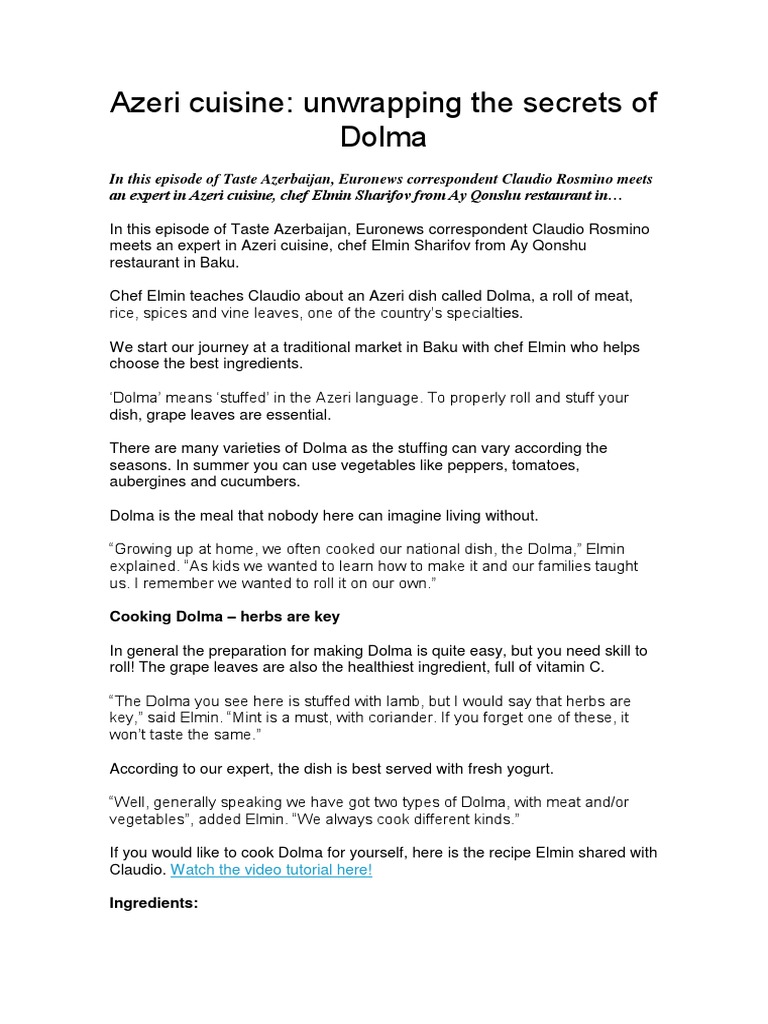 Discovering Azeri Dolma Recipe | PDF | Cooking, Food & Wine