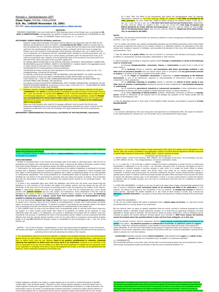 Facial Challenge CASES | PDF | Overbreadth Doctrine | Crime & Violence