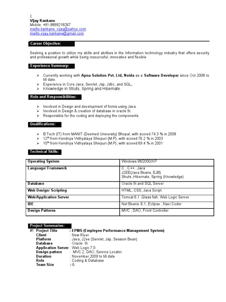 JAVA Resume1 | PDF | Application Server | Websites