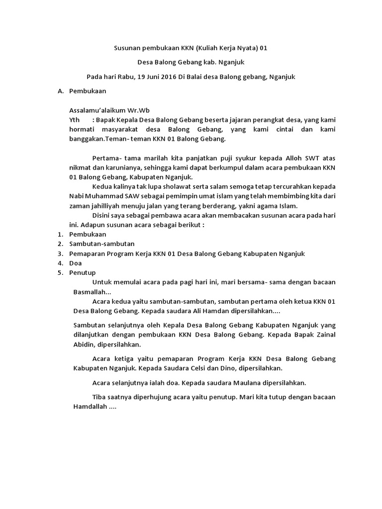 Susunan Pembukaan KKN | PDF