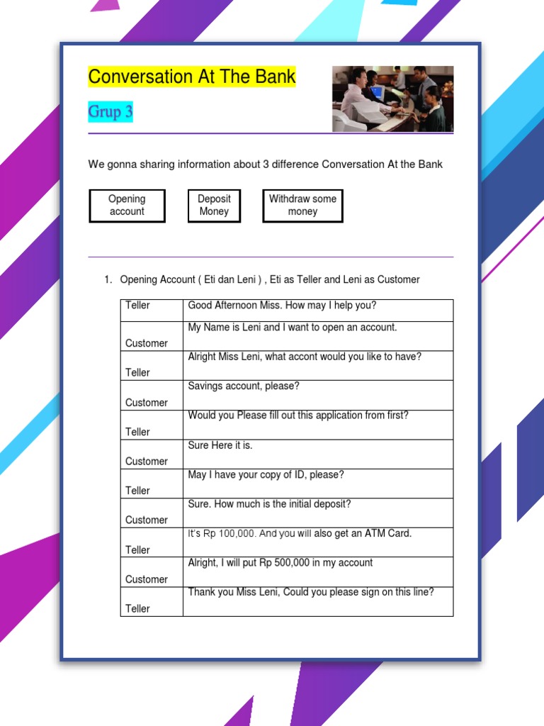 Conversation at The Bank | PDF | Automated Teller Machine | Banks