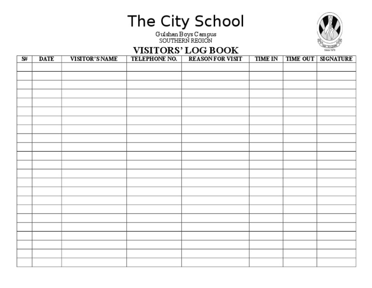 City School Visitors Log Book | PDF