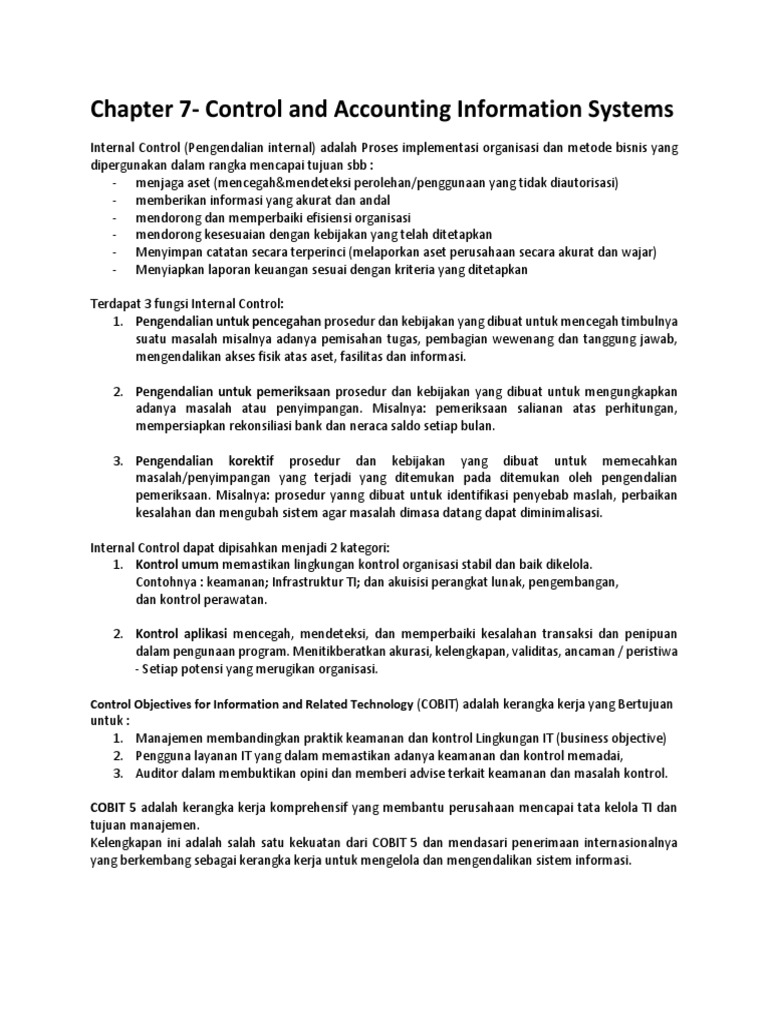 Summary Chapter 7 - Control and Accounting Information Systems | PDF