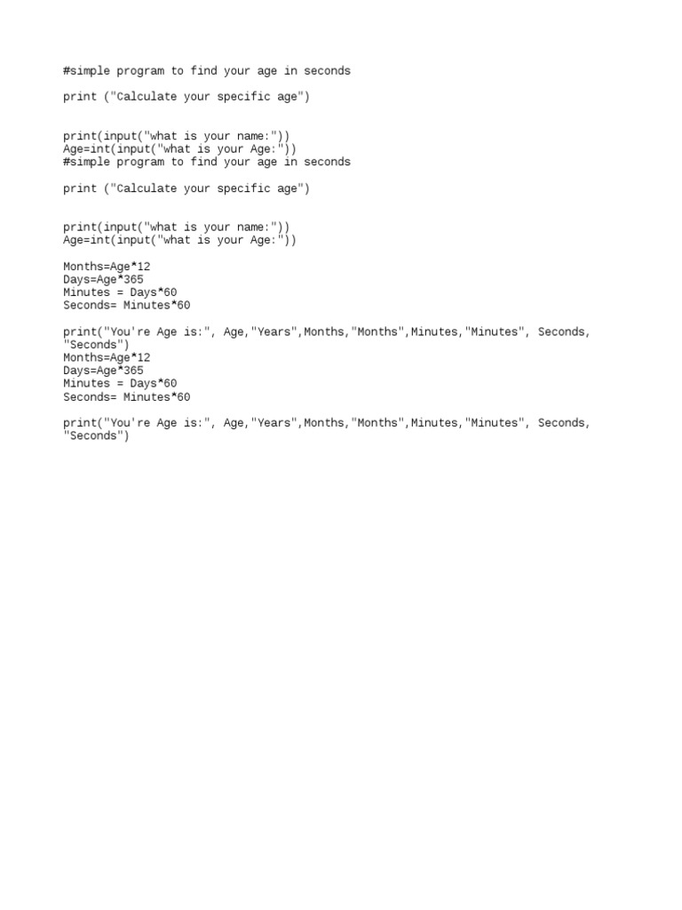 #Simple Python Program To Find Your Age in Seconds | PDF