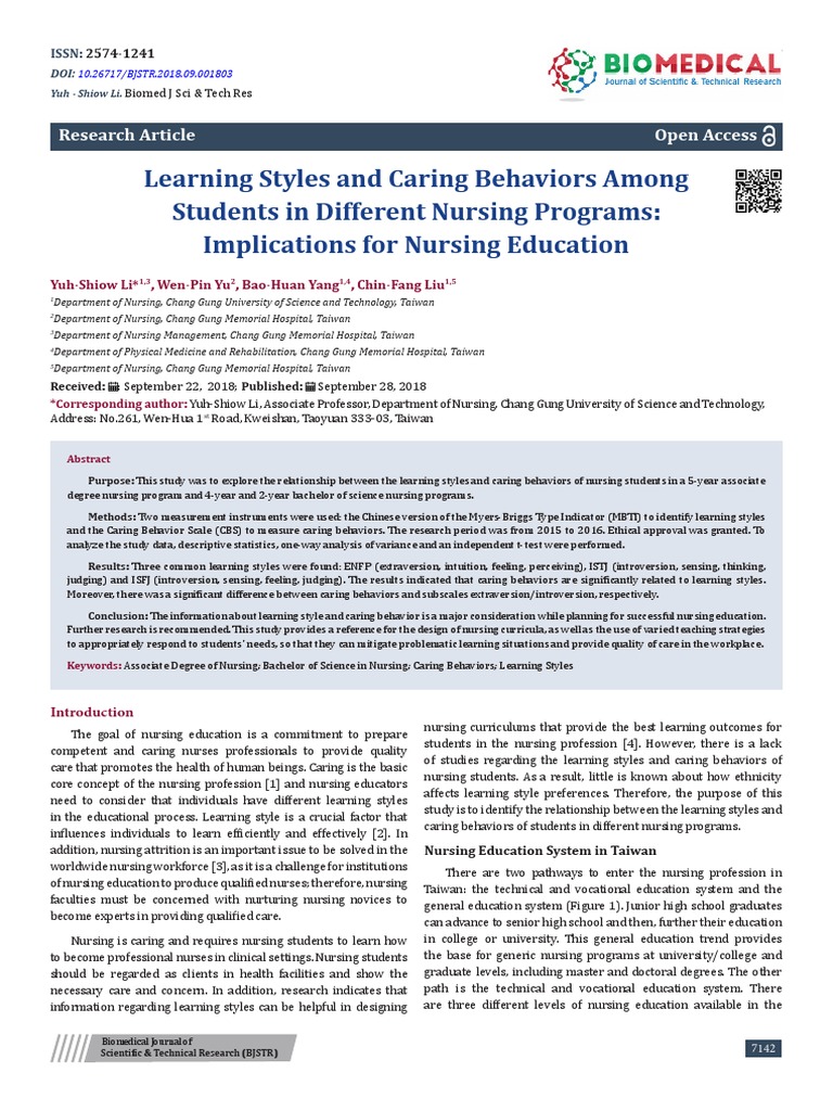 Learning Styles and Caring Behaviors Among Students in Different ...