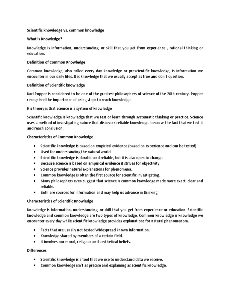 Scientific Knowledge Vs | PDF | Science | Scientific Method