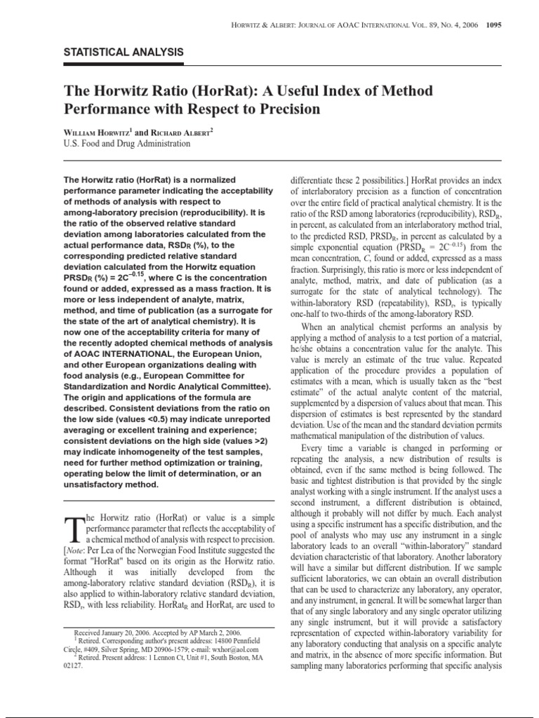 Horwitz Ratio: Method Precision Index | PDF | Variance | Coefficient Of ...