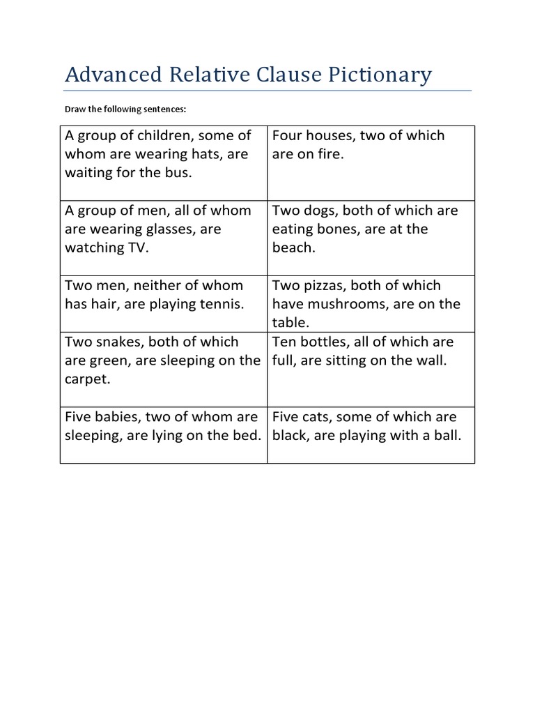 Advanced Relative Clause Pictionary | PDF | Language Arts & Discipline