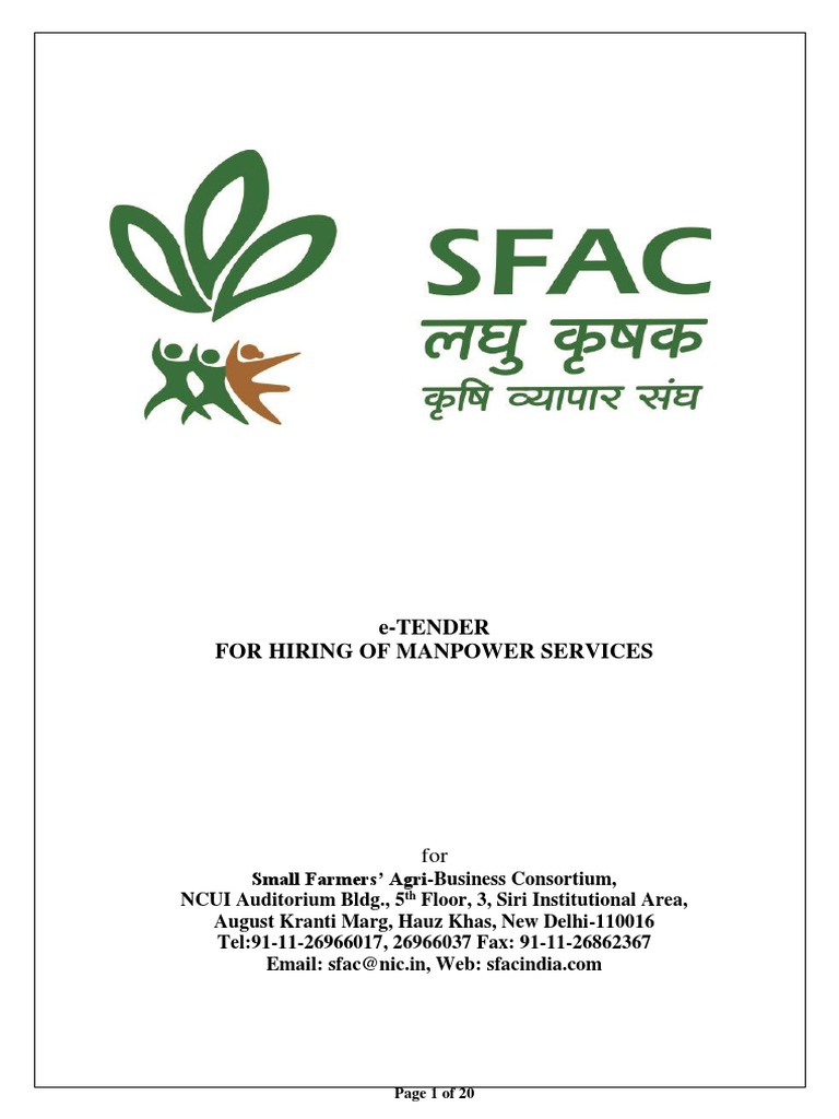 Tenderformanpower1920 Sfac Delhi 25072019 | PDF | Indemnity | Taxes