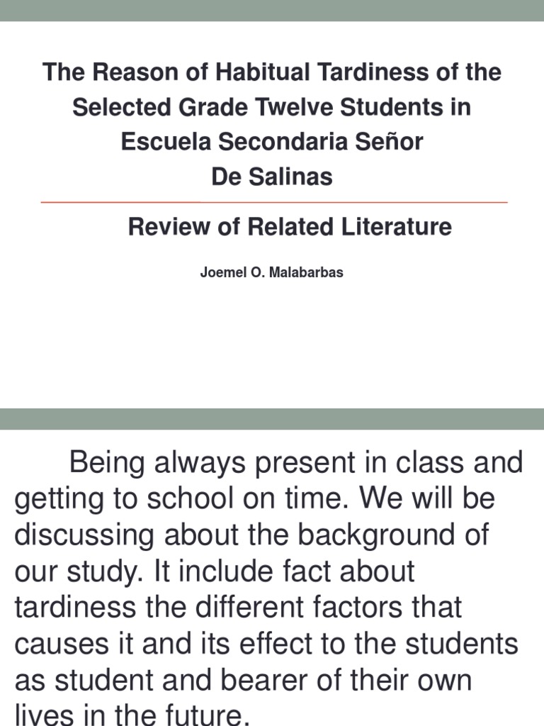 The Reason of Habitual Tardiness of The Selected Grade Twelve Students ...