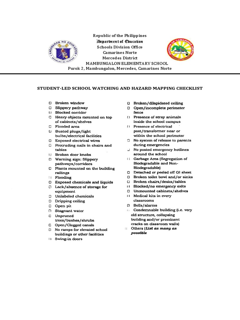Student-Led Hazard Mapping Checklist | PDF