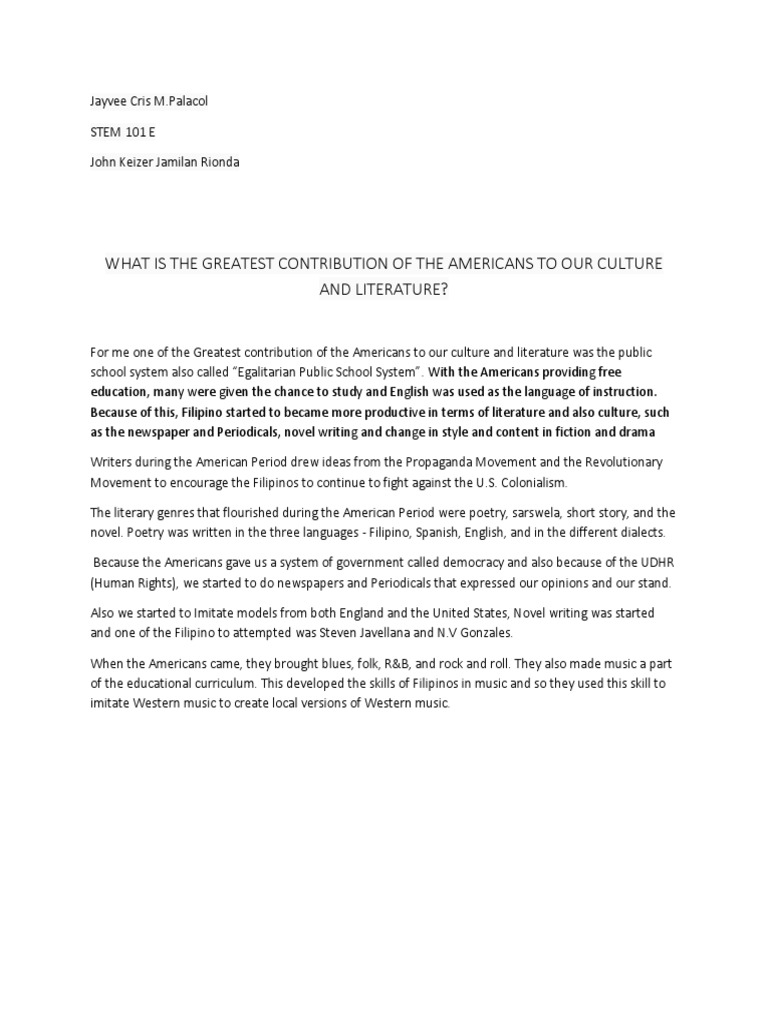Contribution of The Americans | PDF | History | Classics