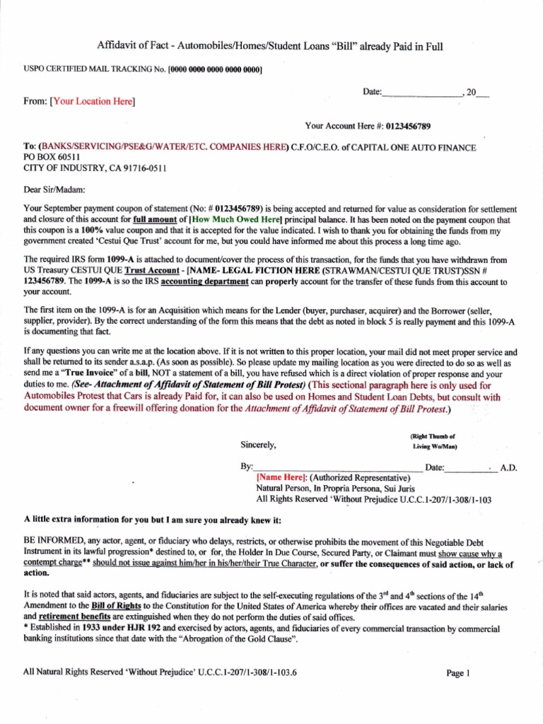 Affidavit: "Bill | Loans | Money