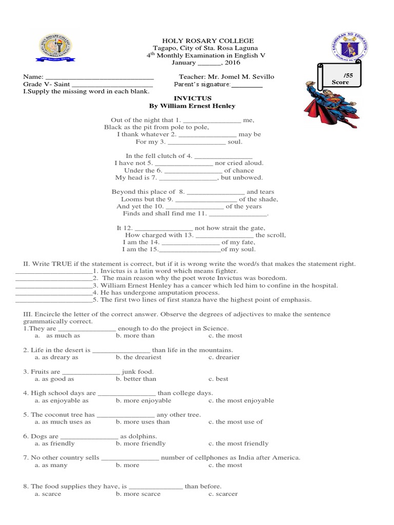 4th Monthly Test in English | PDF