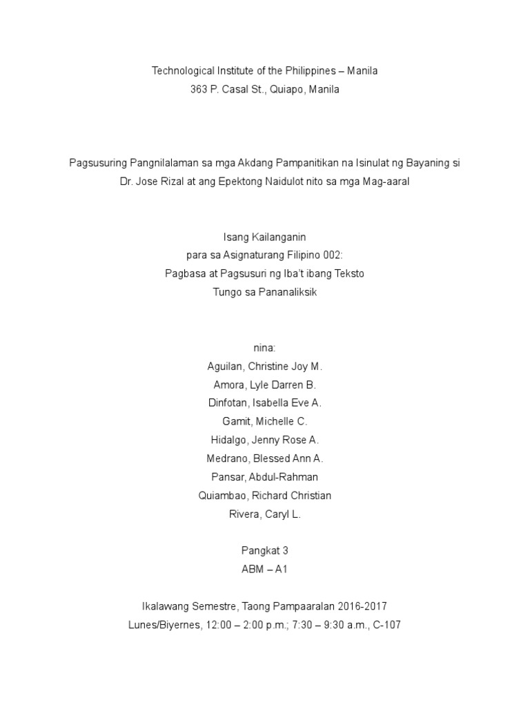 Filipino Thesis Group 3 | PDF