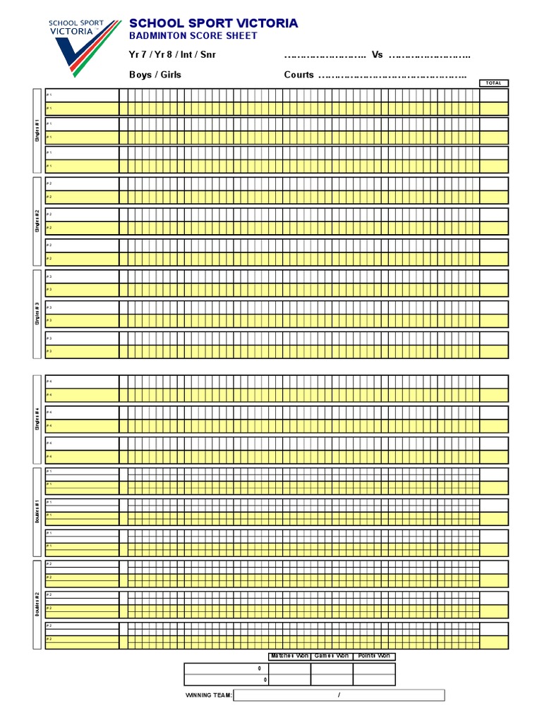 Badminton Score Sheet - 2011 | PDF