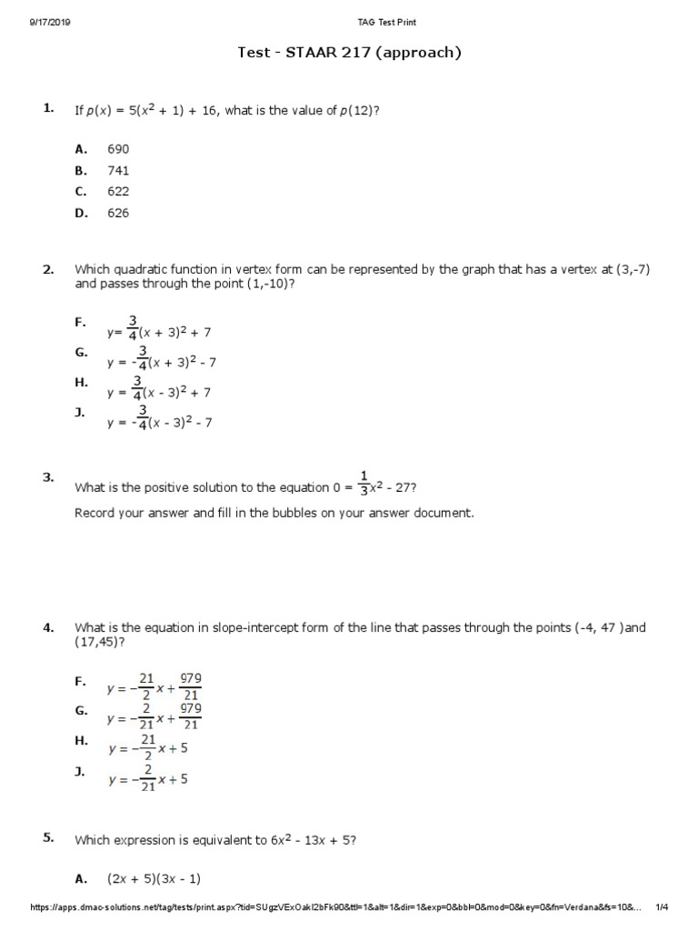 Test - STAAR 217 (Approach) : 1. A. B. C. D | PDF | Graph Theory ...