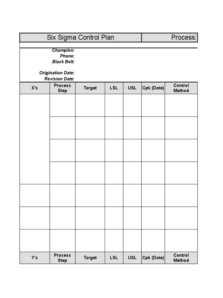 Six Sigma Control Plan Excel Template | PDF | Computing | Information ...