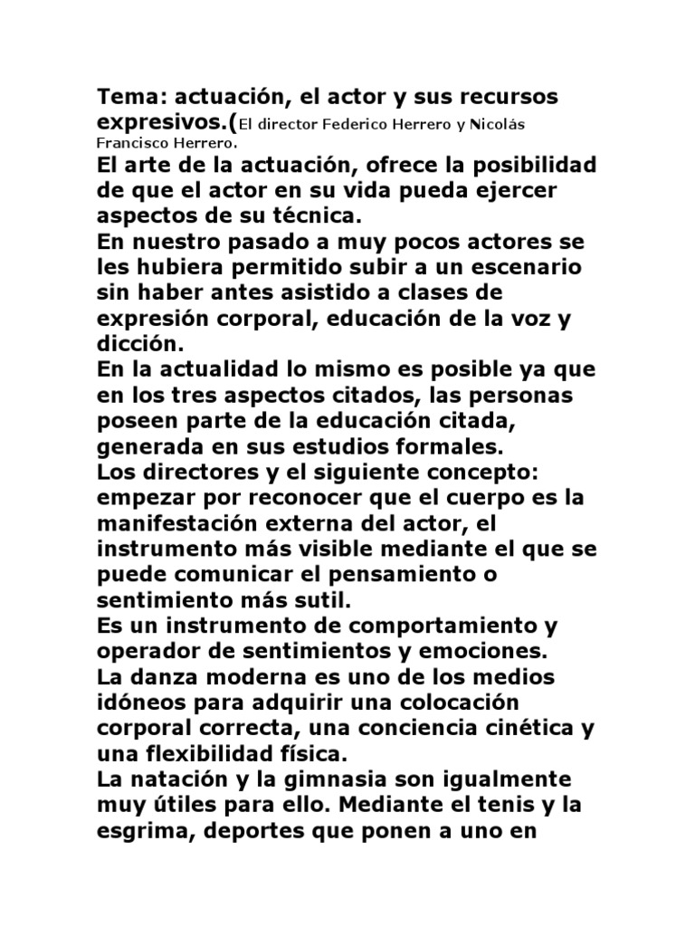 La Actuación y Los Recursos Del Actor | PDF | Bailes | Conceptos ...