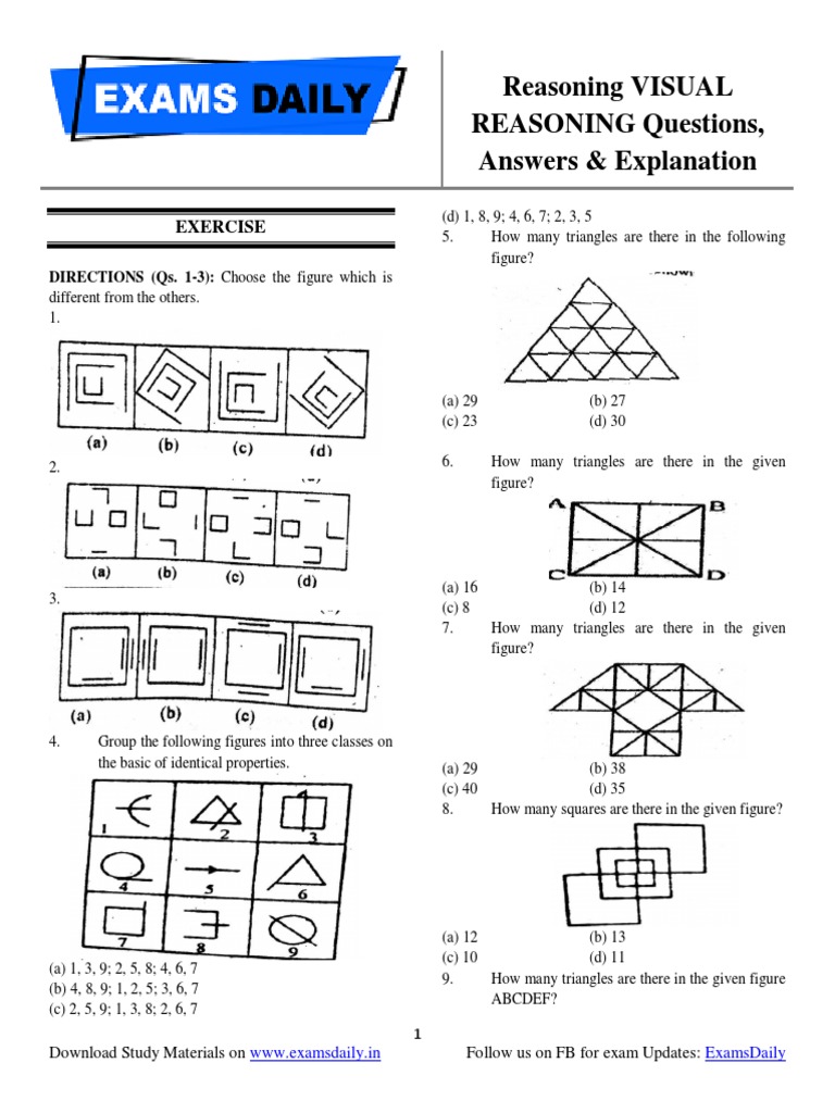 Reasoning VISUAL REASONING Questions, Answers & Explanation: Exercise | PDF | Triangle ...