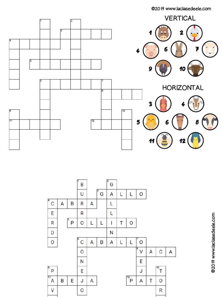 Crucigrama Animales Granja (Laclasedeele) | PDF