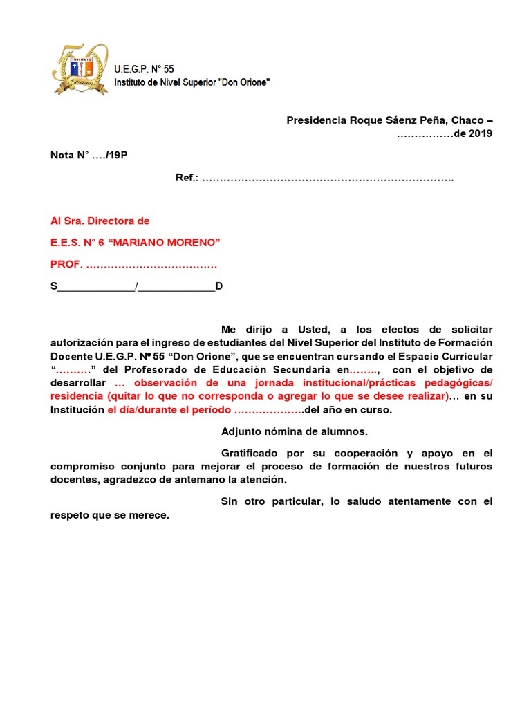 Modelo de Nota 2019 | PDF | Educación Secundaria | Maestros