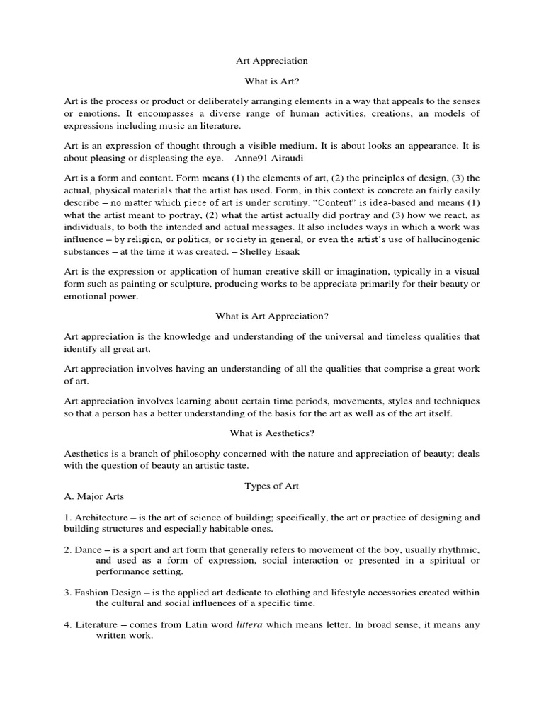 Art Appreciation Pdf Paintings Aesthetics