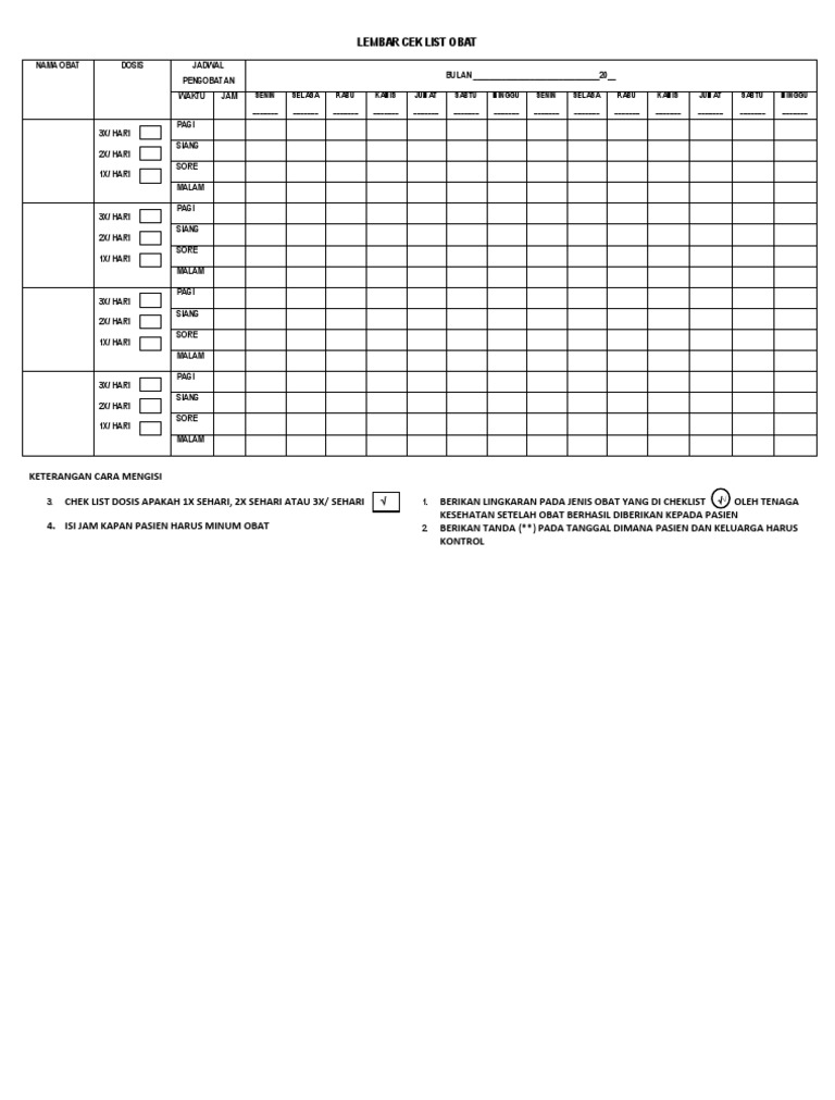 Lembar Cek List Obat | PDF