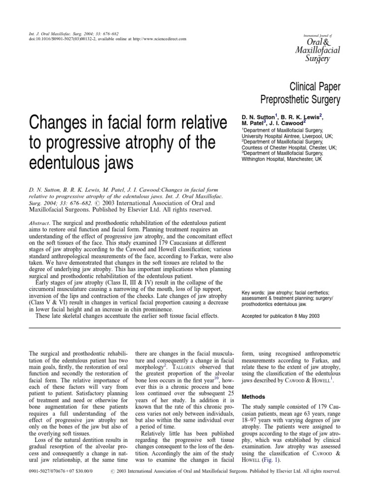 Changes in Facial Form Relative To Progressive Atrophy of The ...