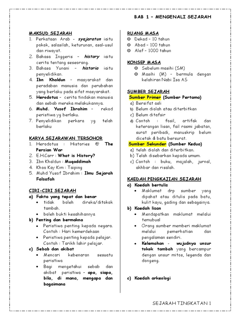 Sejarah Tingkatan 1 - Bab 1 | PDF