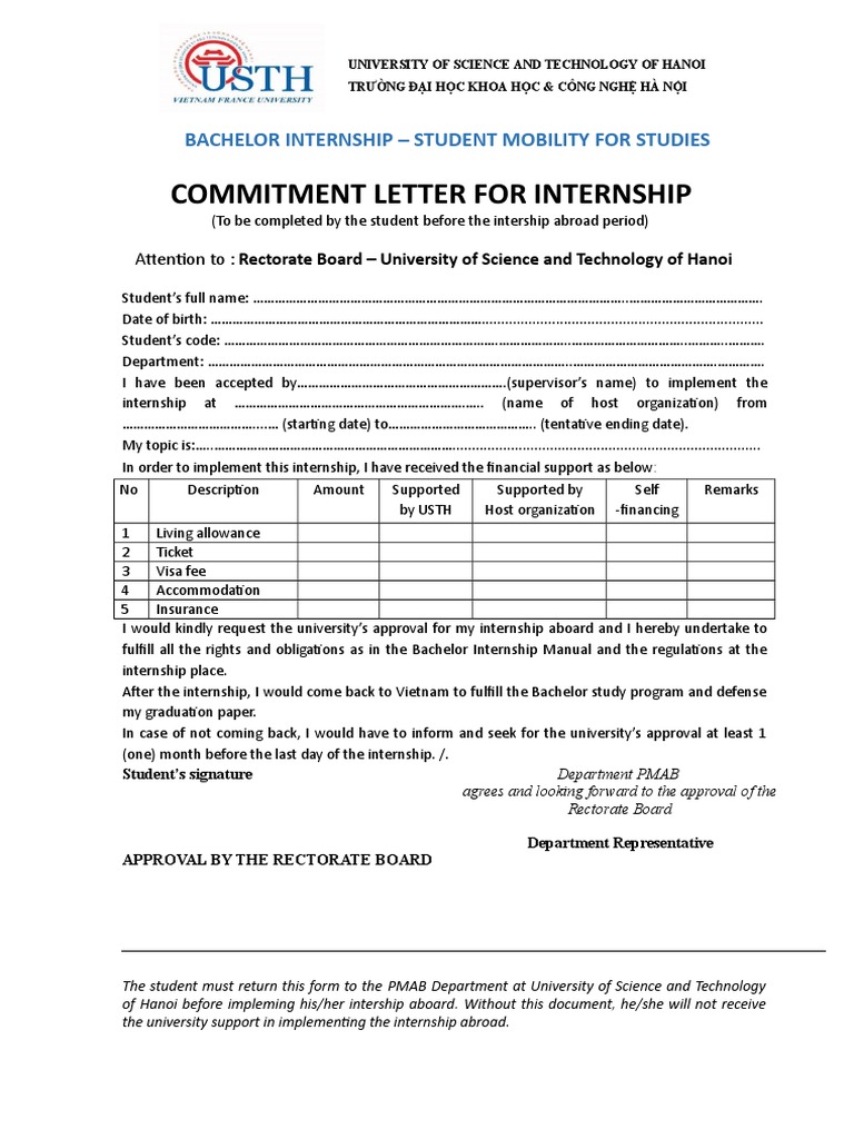 Internship Commitment Letter Template | PDF | Business