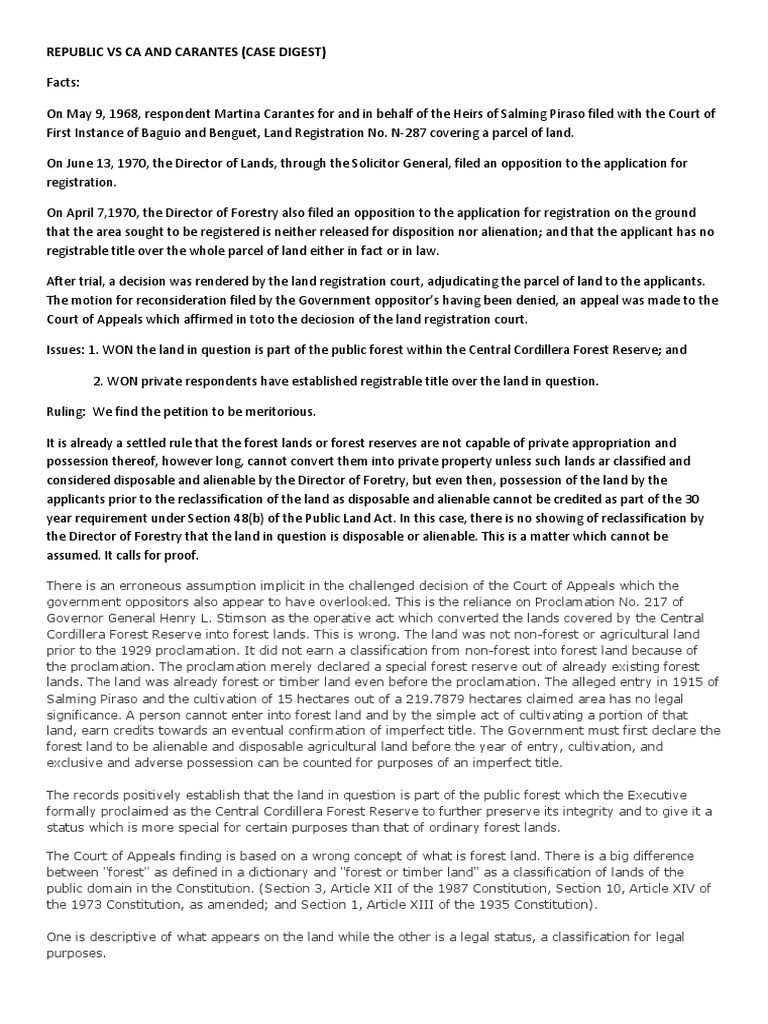 Land Registration Case Digest: Republic vs. Carantes | PDF | Judgment ...