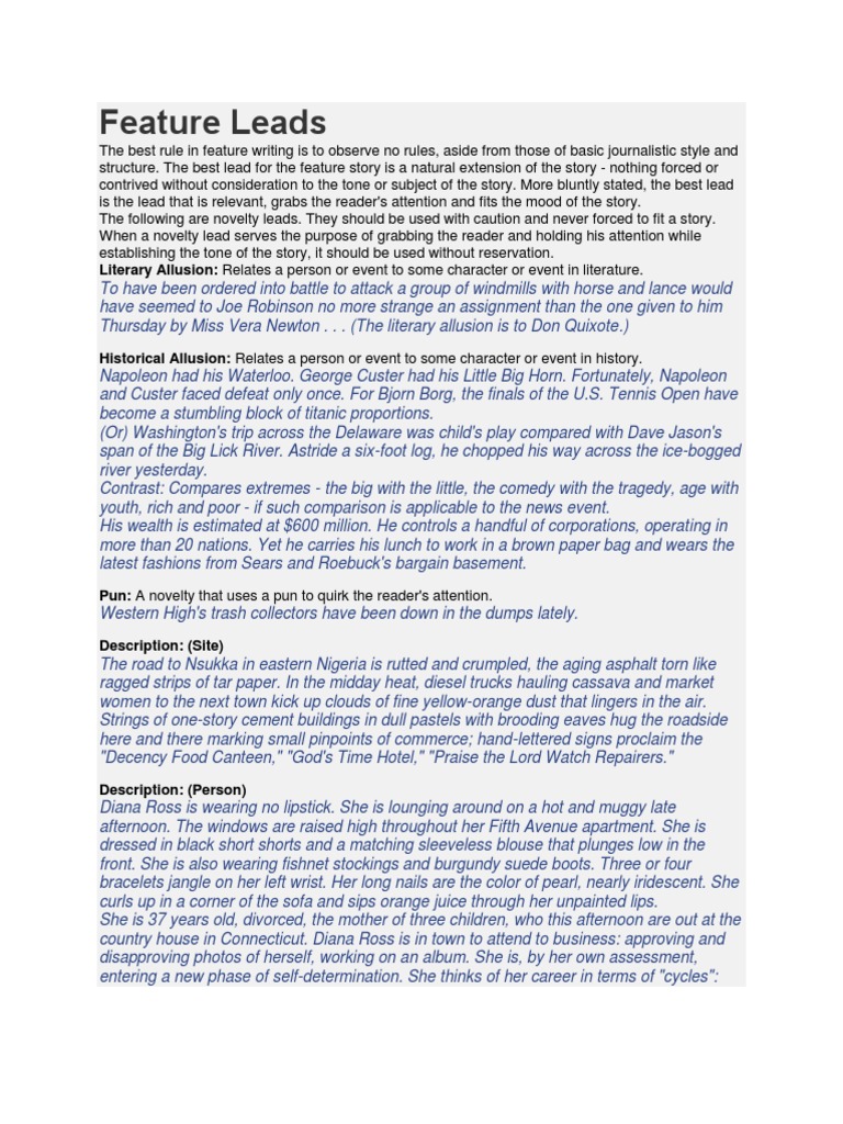 Feature Leads and Tips