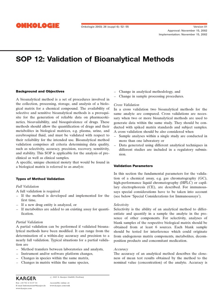 SOP 12: Validation of Bioanalytical Methods: Background and Objectives ...