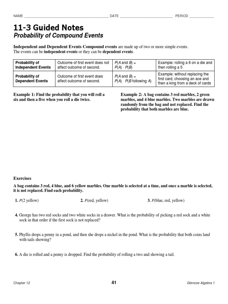 11.3 Guided Notes Compound Events | PDF | Probability | Probability And ...