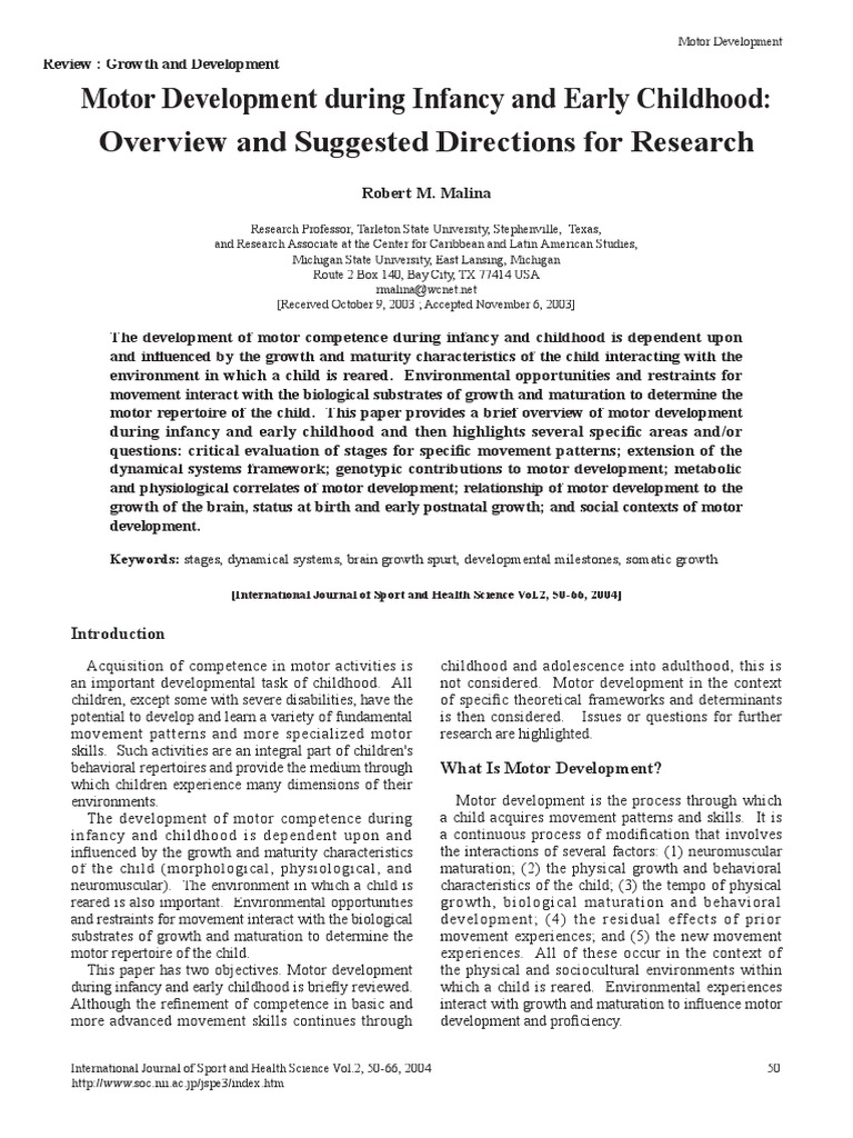 Motor Development During Infancy and Early Childhood: Overview and ...