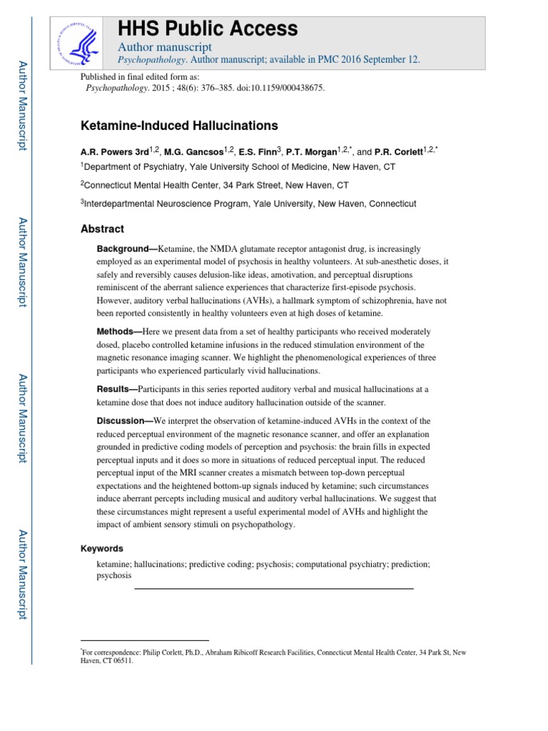 Ketamine-Induced Auditory Hallucinations | PDF | Hallucination | Psychosis