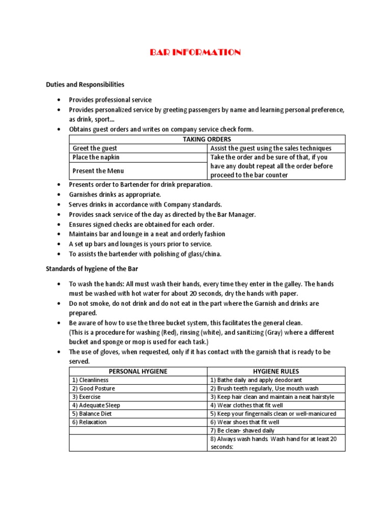 Bar Information: Duties and Responsibilities | PDF | Whisky | Alcoholic ...