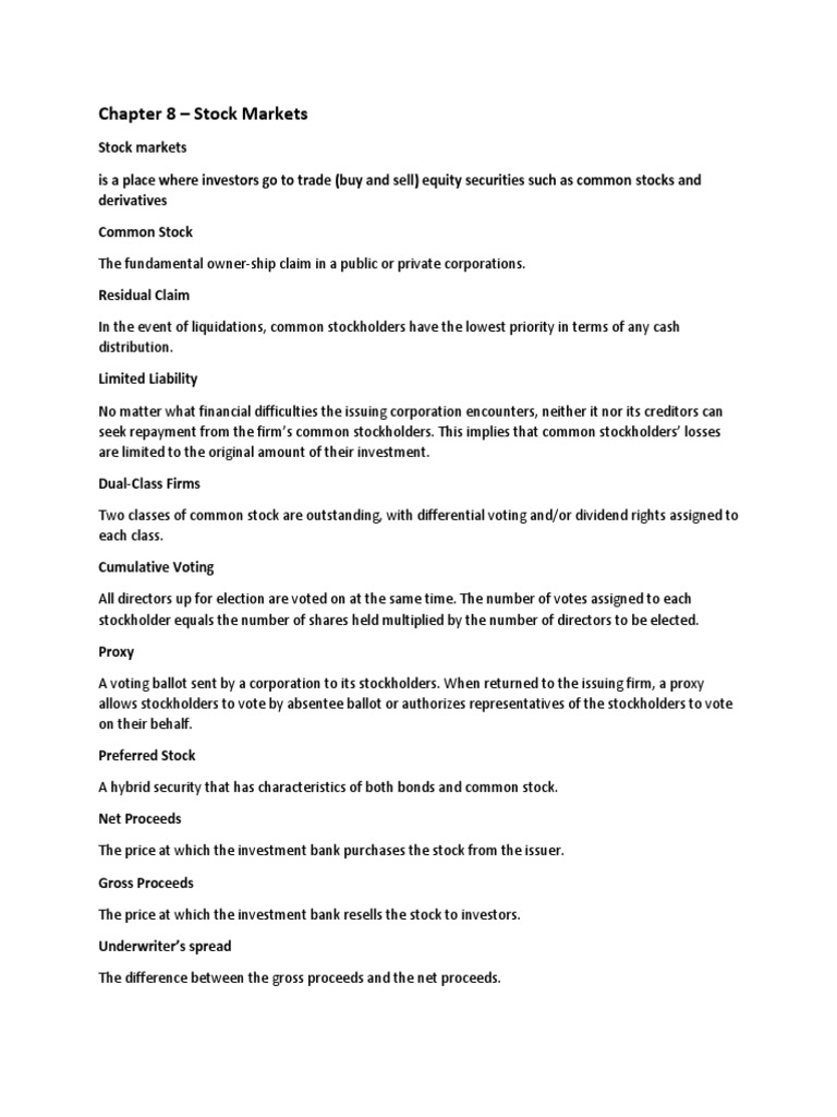 Chapter 8 - Stock Markets | PDF | Order (Exchange) | Stocks
