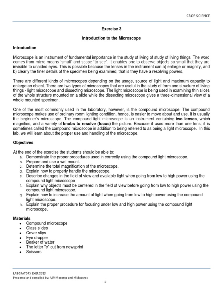 Exercise 3 and 4 PDF | PDF | Microscope | Cell (Biology)