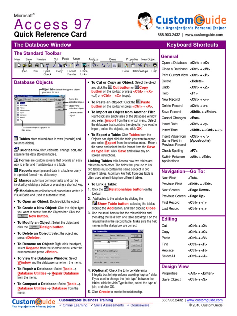 Access 97: Quick Reference Card | PDF | Hyperlink | Databases