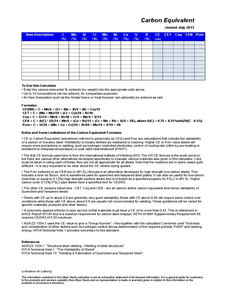 Carbon Equivalent Calculator for Steel Weldability | PDF | Steel | Welding