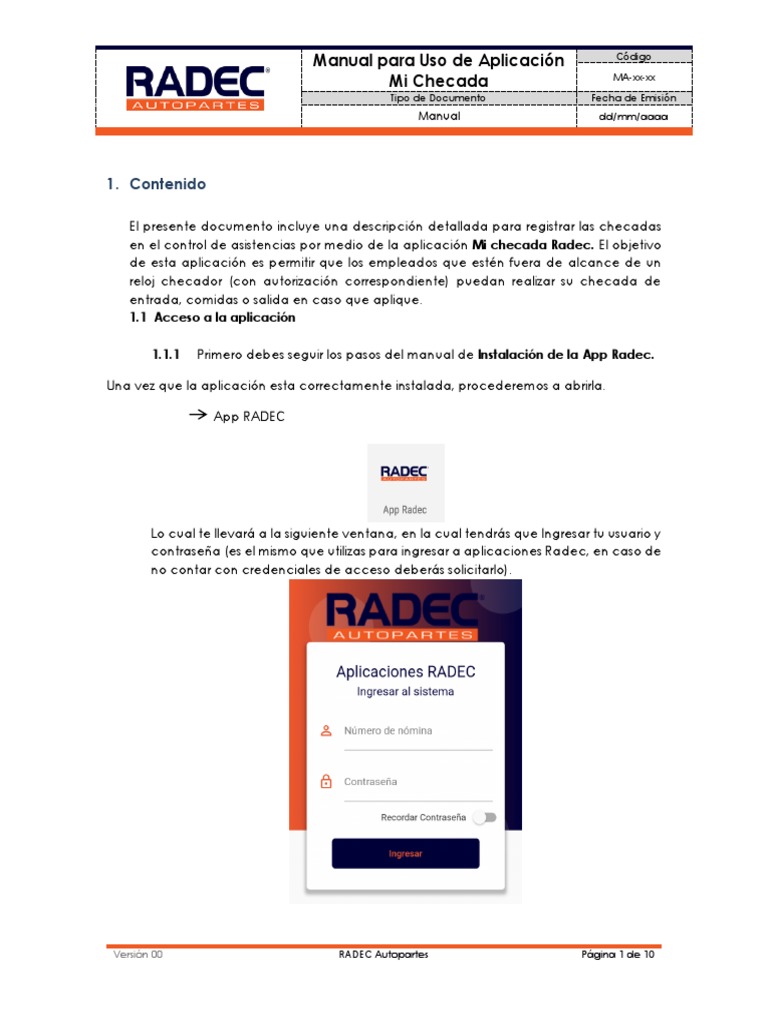 Uso de la App Mi Checada Radec | PDF | Aplicación movil | Contraseña
