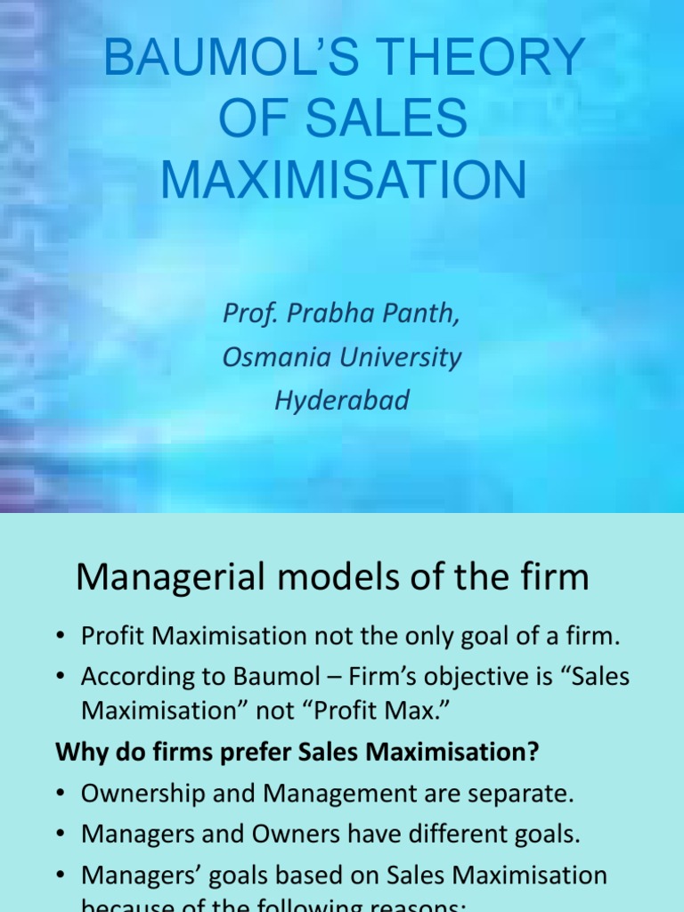 Baumol's Sales Maximization Theory | PDF | Oligopoly | Profit (Economics)