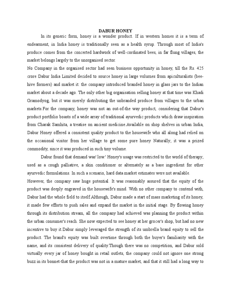 Dabur Honey Case Study | PDF | Brand | Honey